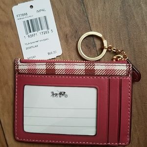 Coach | Bags | Coach Mini Skinny Id Case F77898 Pink Red Gingham | Poshmark